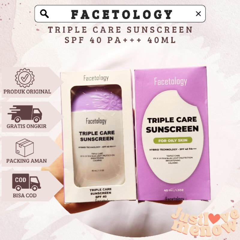 Jual [NEW] FACETOLOGY TRIPLE CARE SUNSCREEN SPF 40 PA+++ 40ML (FORMULA DAN KEMASAN BARU ...