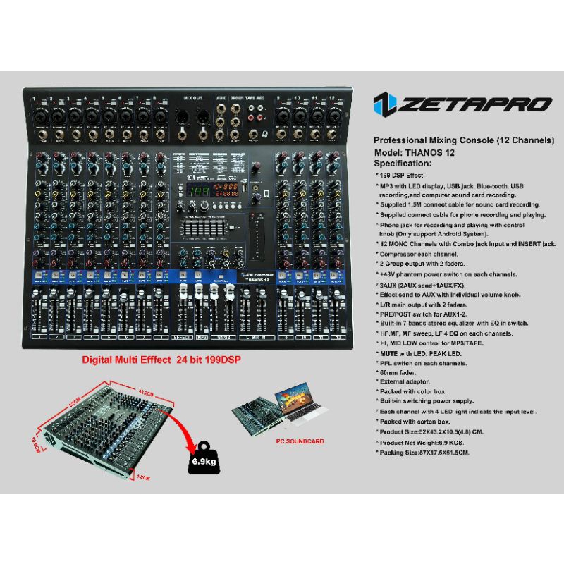 Jual MIXER AUDIO THANOS 12 ZETAPRO / COMPRESSOR / MIXER ZETAPRO ORIGINAL | Shopee Indonesia