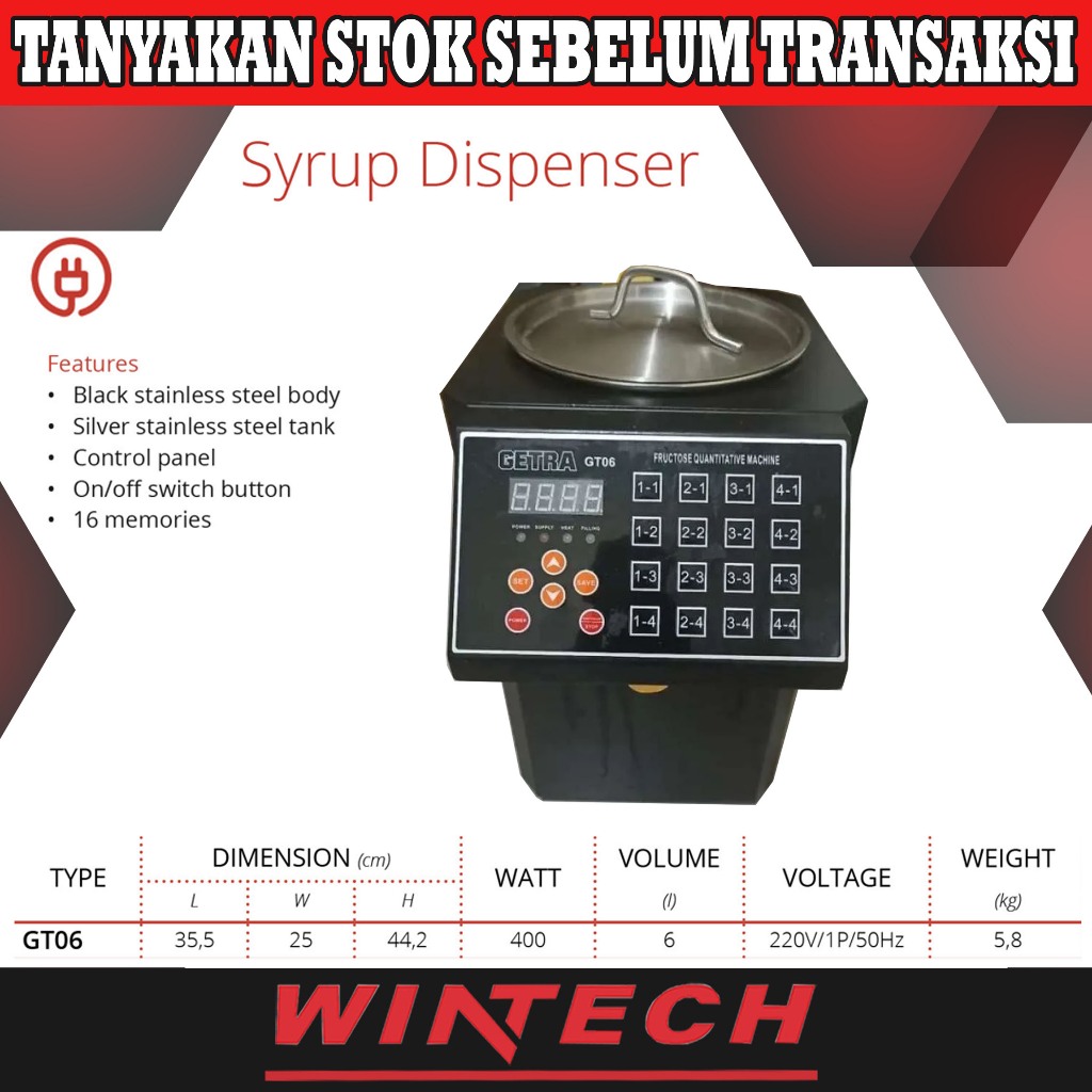 Jual Getra GT06 Syrup Dispenser - Mesin Penakar Sirup Gula Cair ...