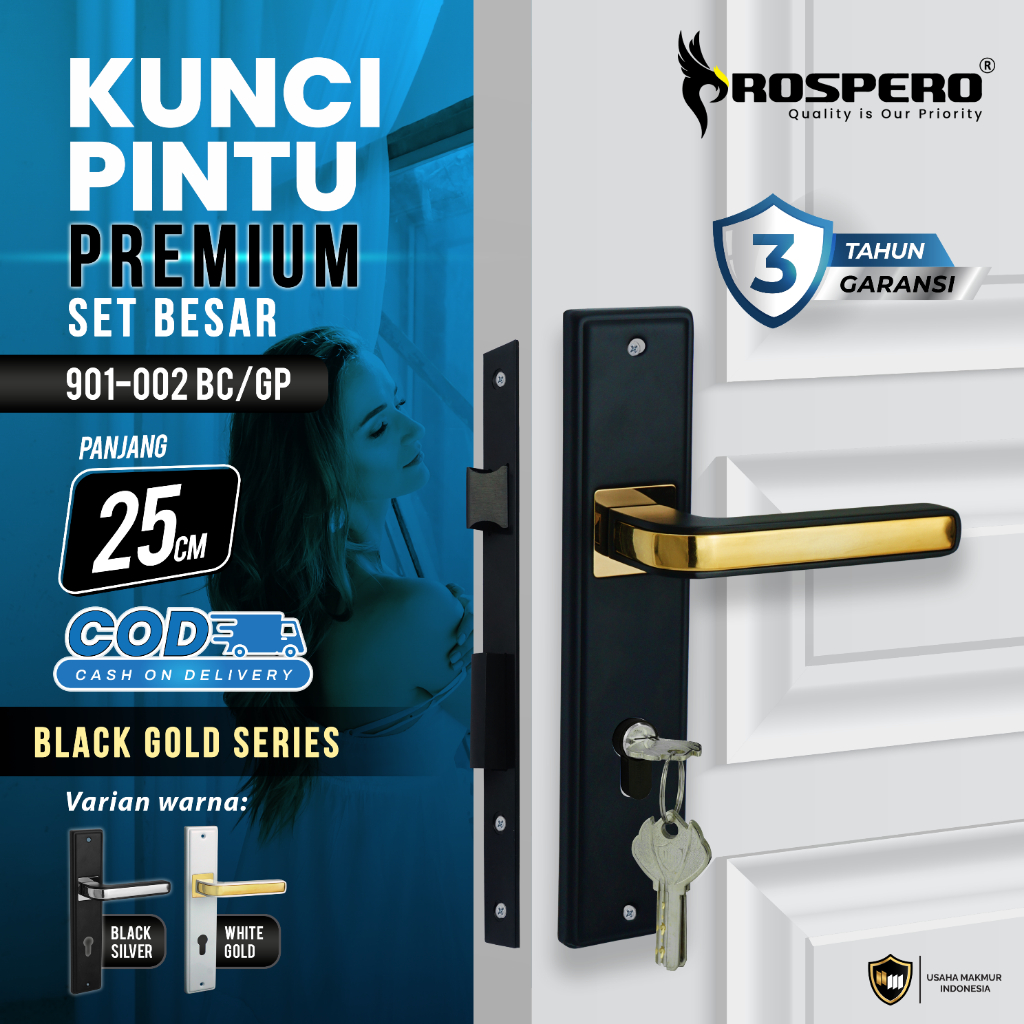 Jual PROSPERO Kunci Pintu Besar Handle / Gagang Pintu Black Premium Gagang Set Body Garansi 3 th ...