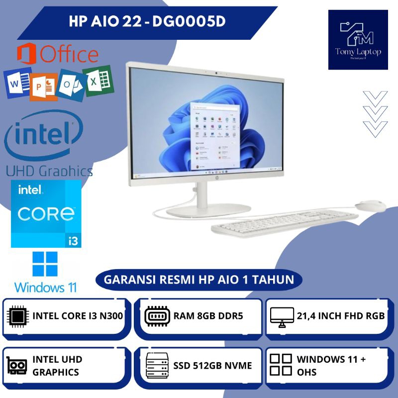 Jual PC BARU HP AIO 22/ INTEL CORE I3-N300/ INTEL UHD/ RAM 8GB DDR5 ...