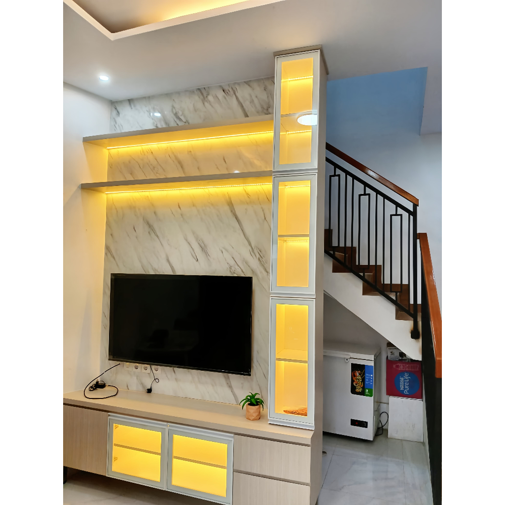 Jual Backdrop Tv Minimalis Modern Bahan PVC HPL Playwood Custom Meja Tv ...