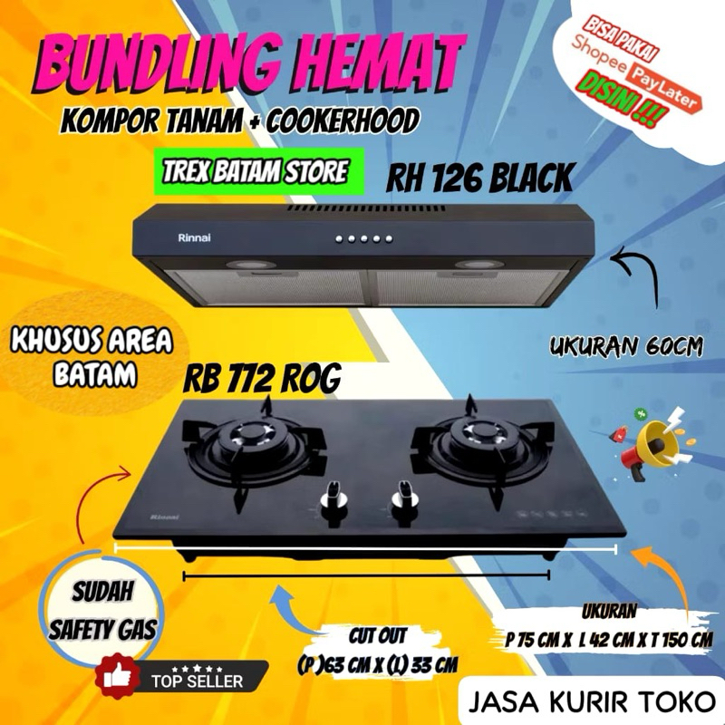 Jual BUNDLING RINNAI KOMPOR RB 772 ROG [ safety gas ] + COOKER HOOD RH 126 GARANSI RESMI [ BATAM ...