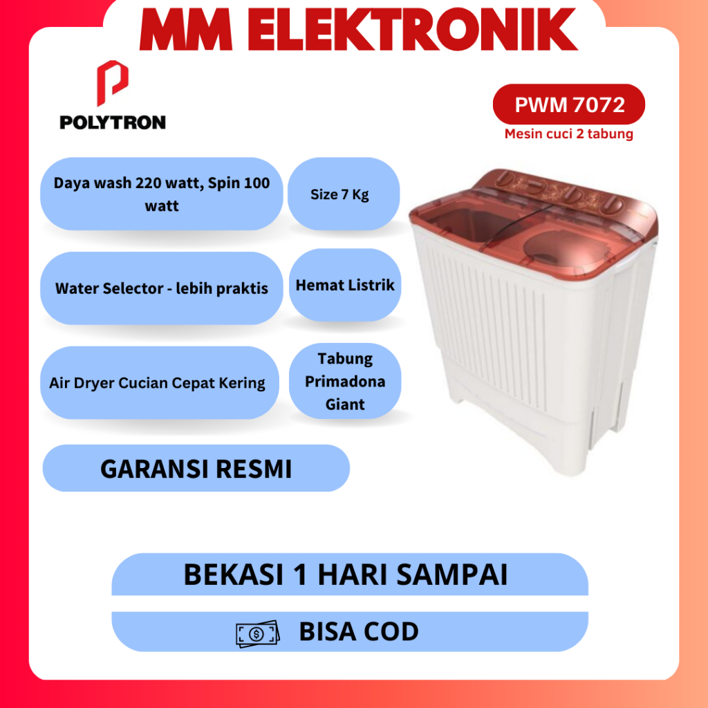 Jual POLYTRON MESIN CUCI 2 TABUNG PWM-7072N / PWM 7072 N / PWM7072 7KG ...