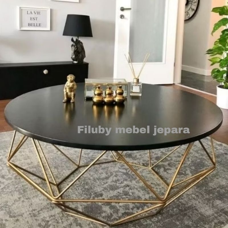 Jual Meja tamu coffee table meja bulat top table kayu jati panjang 80 ...