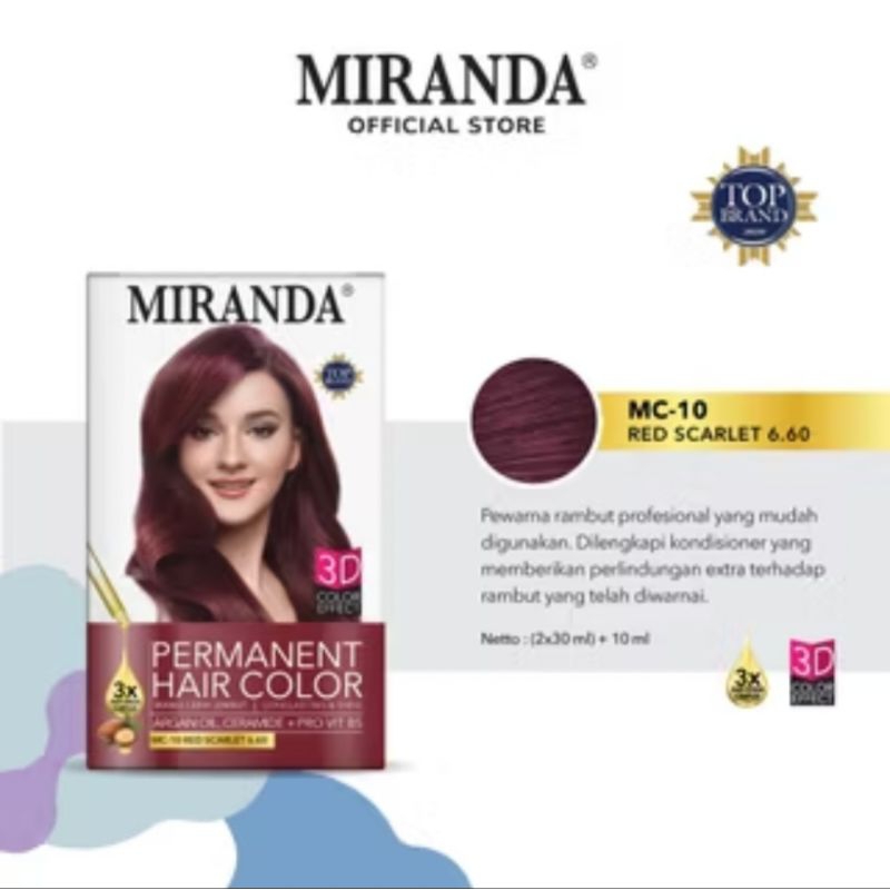 Jual Miranda Permanent Hair Color MC-10 Red Scarlet 6.60 ml | Shopee ...
