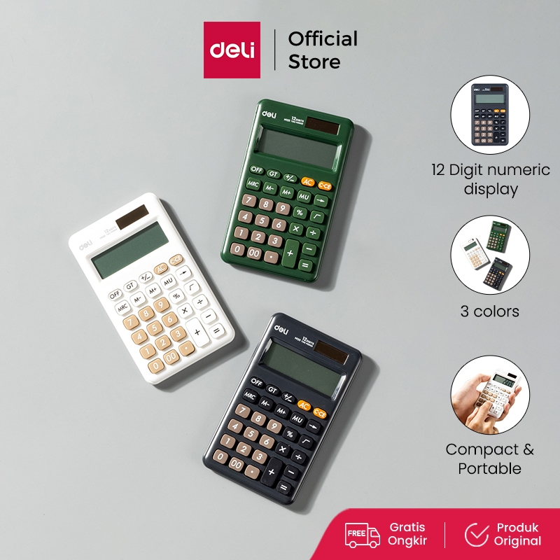 Jual Deli Desktop Calculator / Kalkulator Meja Mini Portable Dual Power ...