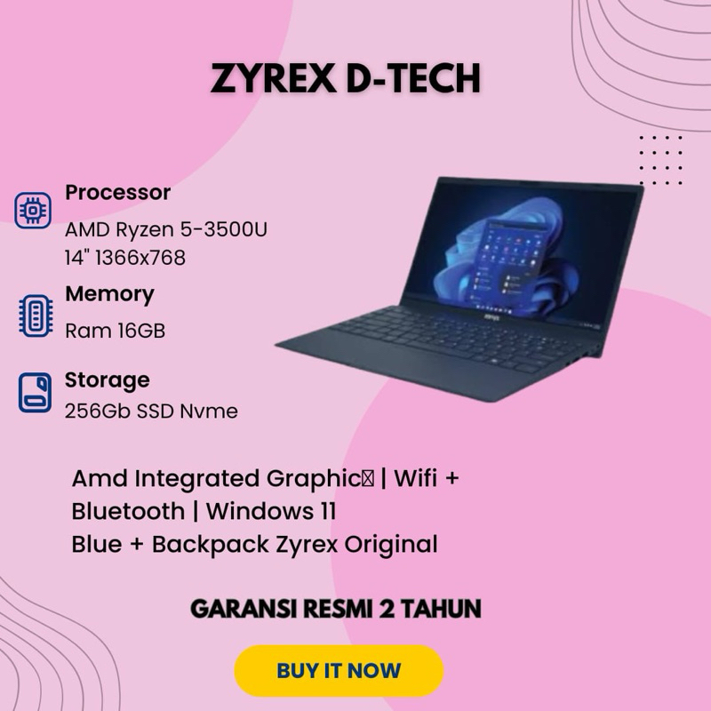 Jual Laptop Zyrex D Tech AMD Ryzen 5-3500u Ram 16GB SSD 256GB NVme WiN ...