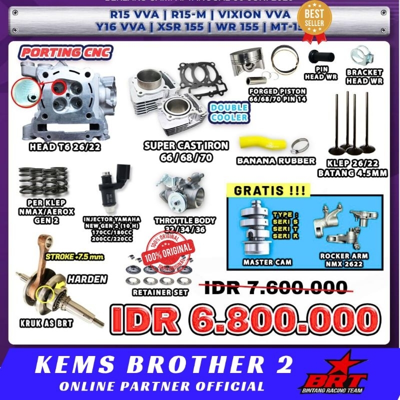 Jual PAKET GORILA BRT ORIGINAL WR 155 XSR 155 MT 155 Y16 VVA PISTON 66 DAN 68 ORI BRT | Shopee ...