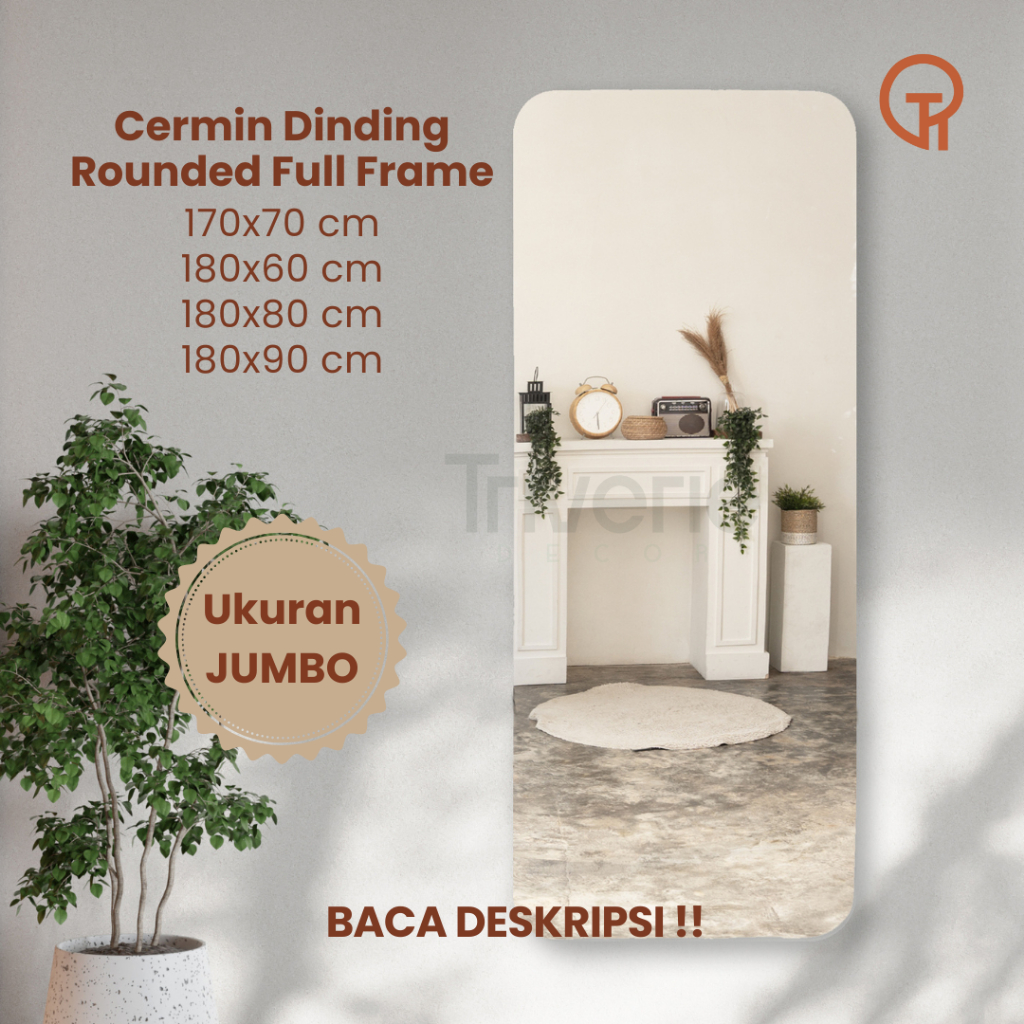 Jual Cermin Dinding Jumbo Aesthetic Rounded Full Frame Edging MDF ...