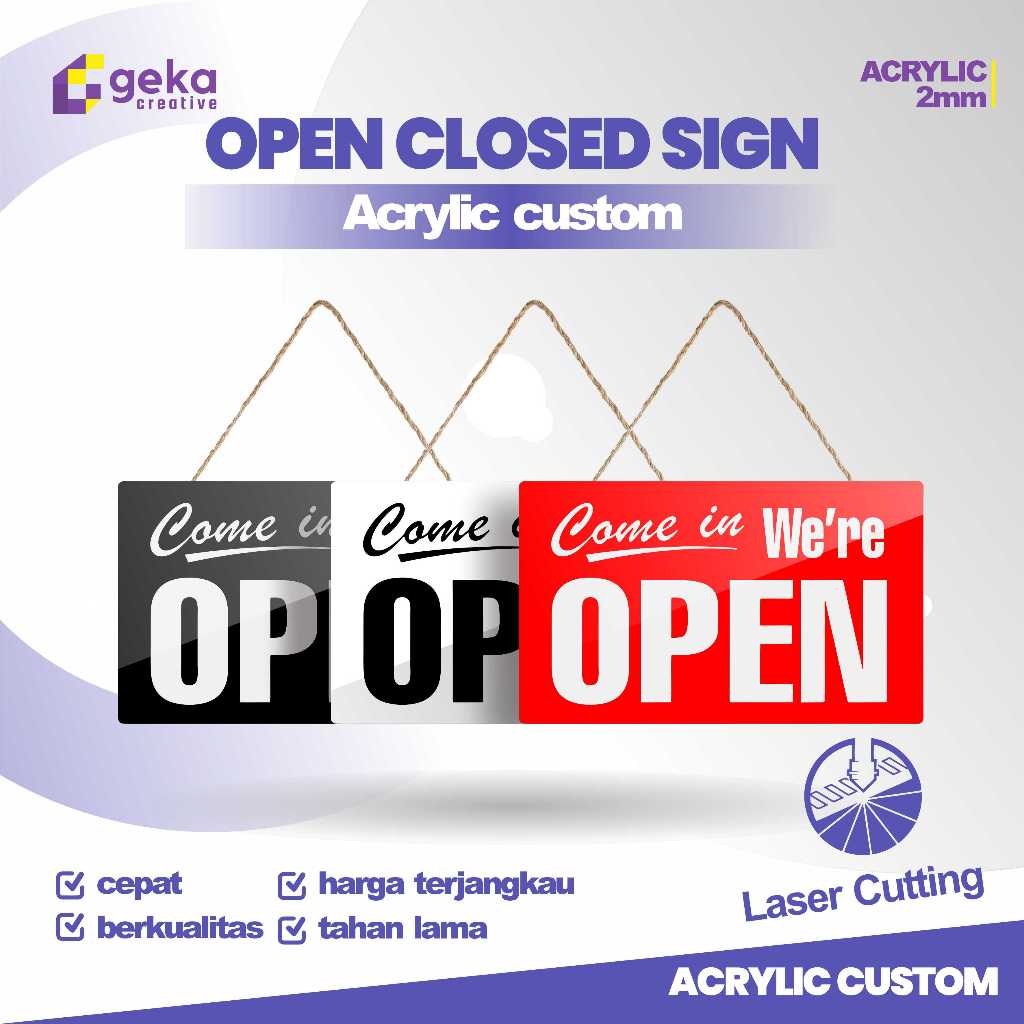 Jual open closed sign - papan tanda open close - wall signage open ...