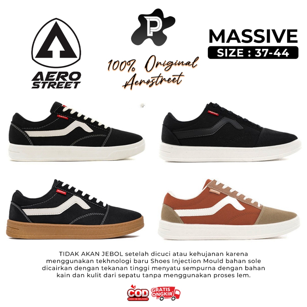 Jual Aerostreet 37-44 Massive 2.0 Low Black/White / Black/Black / Black ...