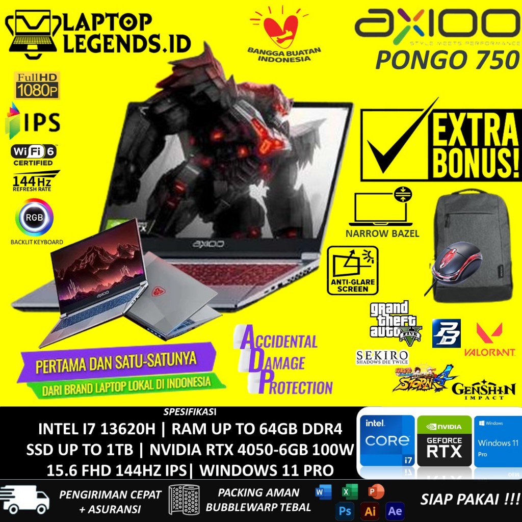 Jual Axioo Pongo 750 I7 13620h 64gb 1tb Rtx4050 6gb Windows 11 15.6 Fhd ...
