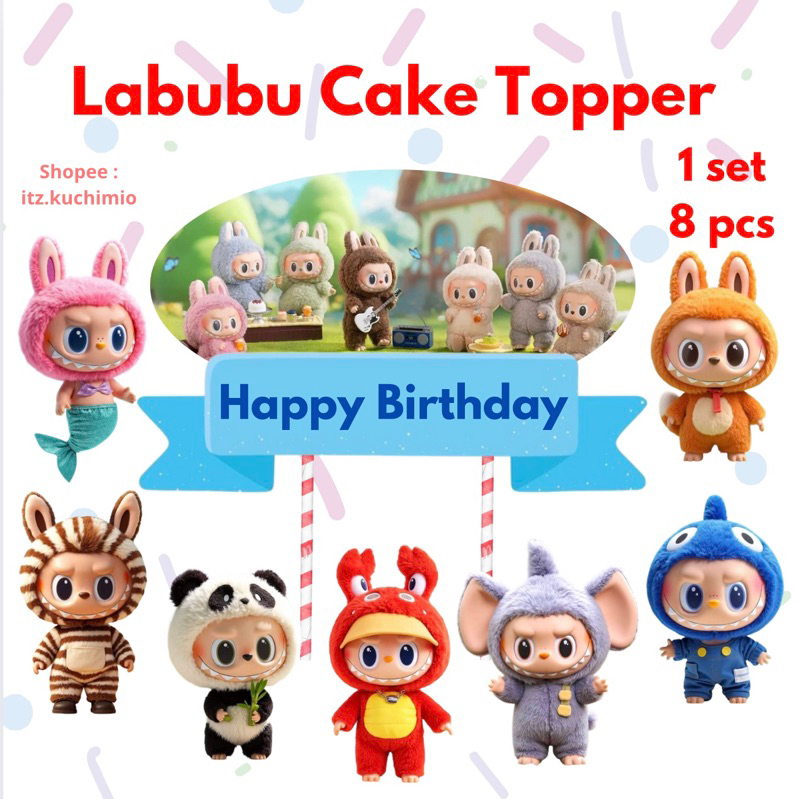 Jual Kuchimio Topper Labubu Cake Topper Happy Birthday Set 8 Pcs toper ...