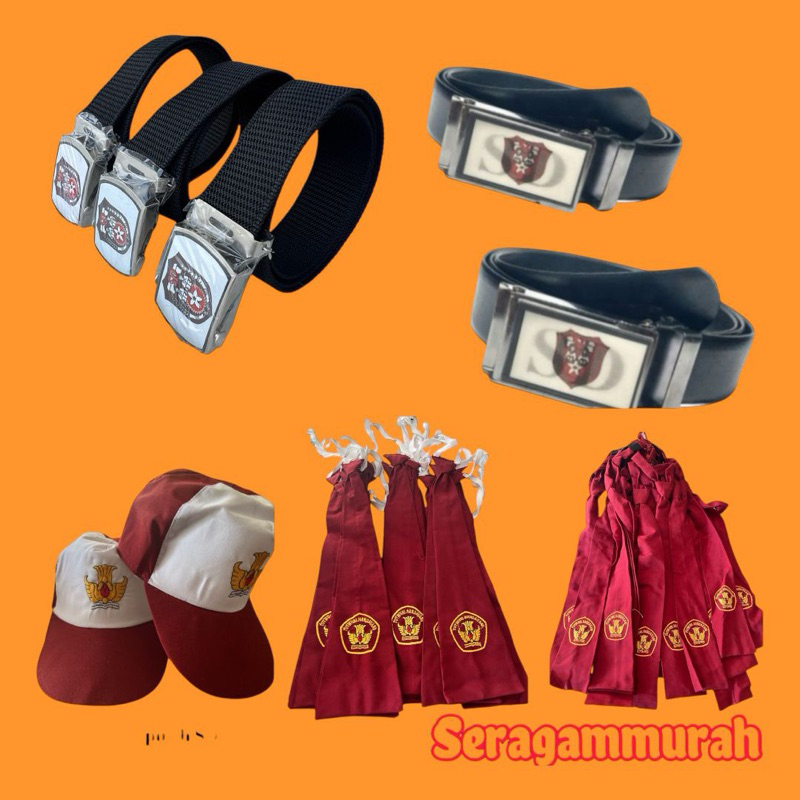 Jual {COD} Atribut/Perlengkapan Sekolah Dasi Merah SD Bordir Sabuk Ikat ...
