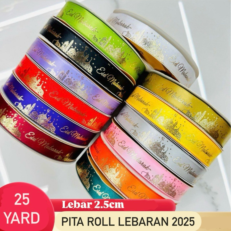 Jual TERBARU 25YARD Pita Roll Lebaran 2025 / Pita Parcel Selamat Idul ...
