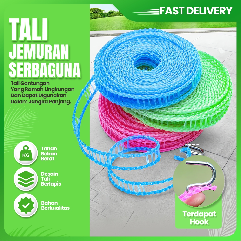 Jual Tali Jemuran Baju Kait Gantungan Laundry Tali Tambang 8 Meter ...