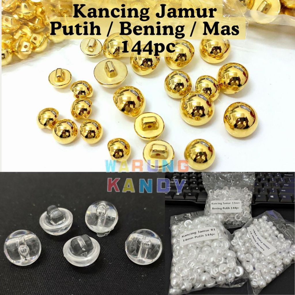 Jual Kancing Jamur Putih / Bening / Mas 144pc | Shopee Indonesia
