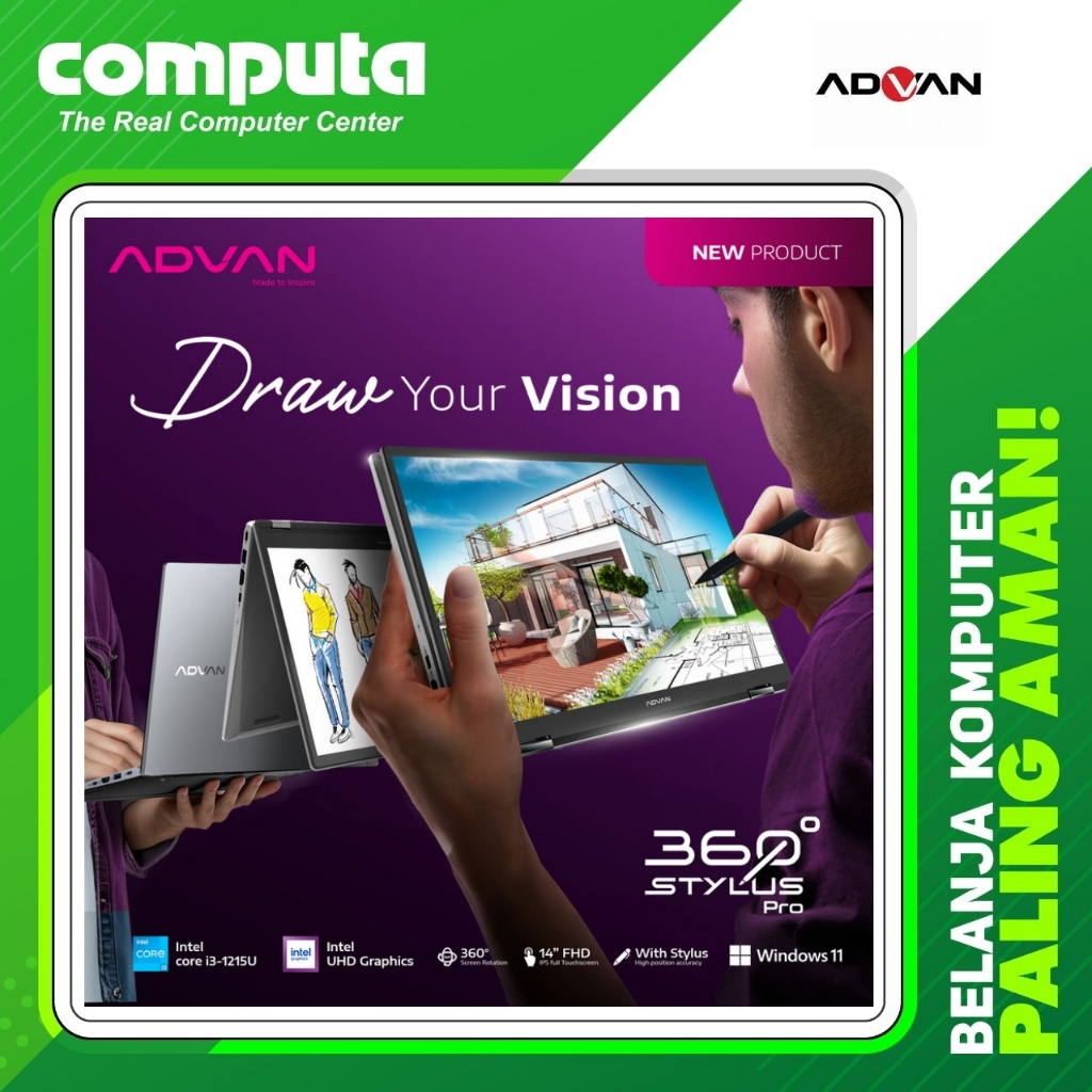 Jual ADVAN Laptop 360 Stylus PRO Intel Core i3-1215U 14 inch IPS FHD ...