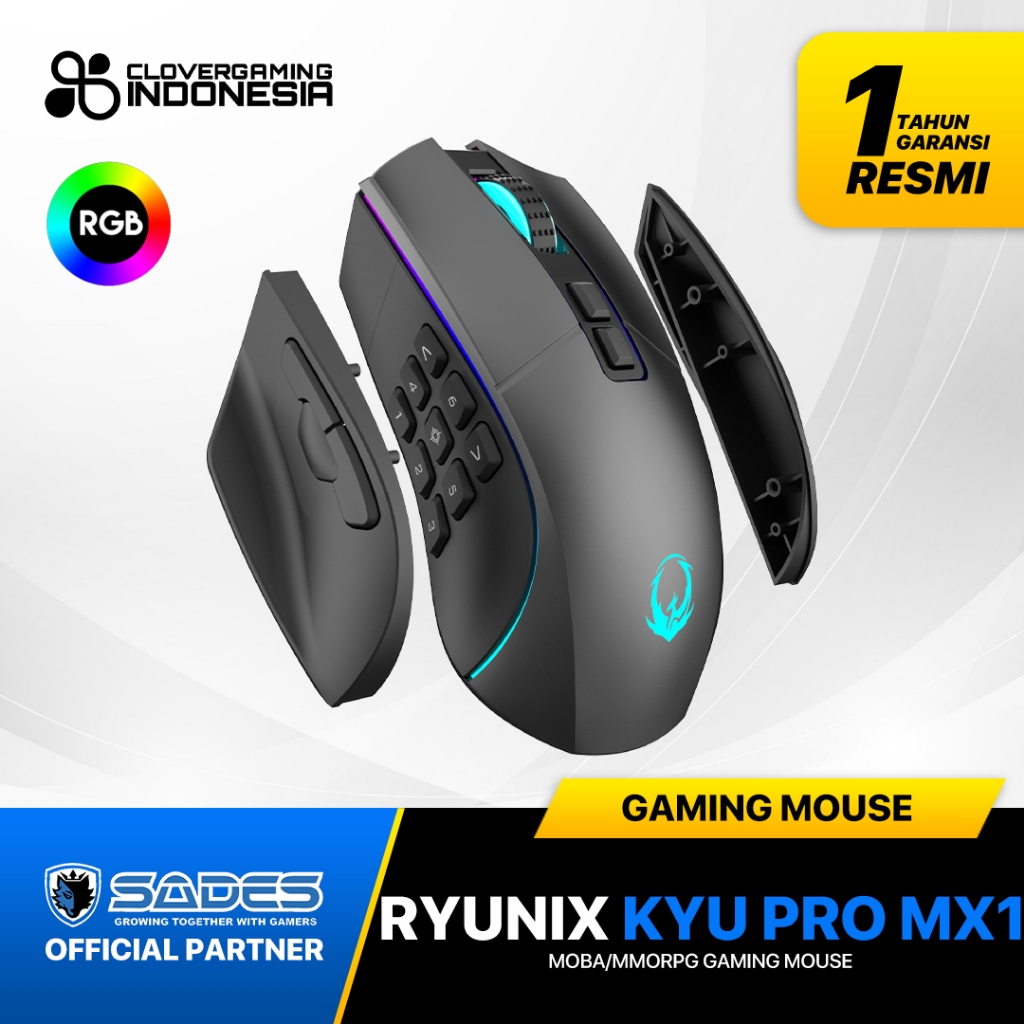 Jual Sades Ryunix Kyu Pro MX1 MX-1 Wireless Gaming Mouse Tri Mode Connection Side Button MMO ...