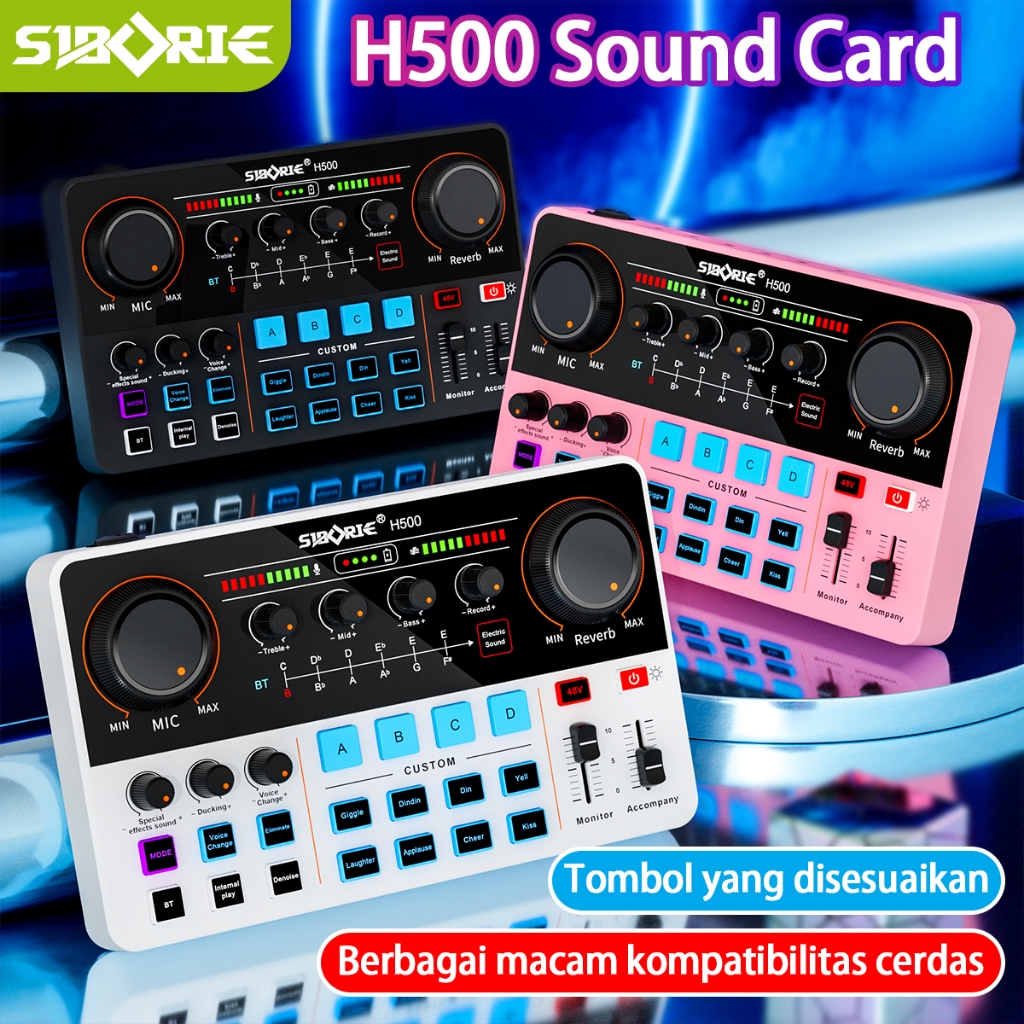 Jual Siborie【black white pink】H500 Live soundcard Original 48V Audio ...