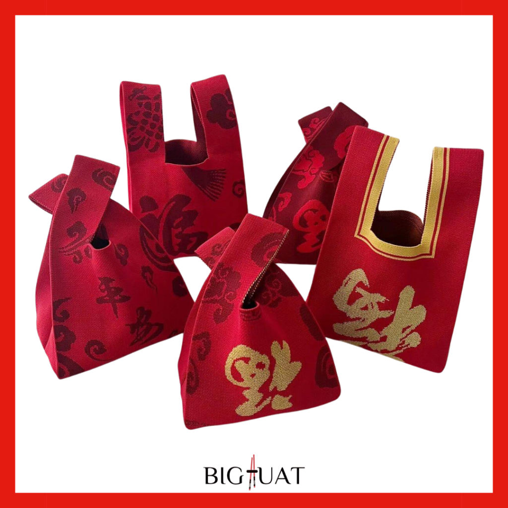 Jual [bighuat] Tas Rajut Motif CNY 福 Knit Bag Mini Tote Bag Knot ...