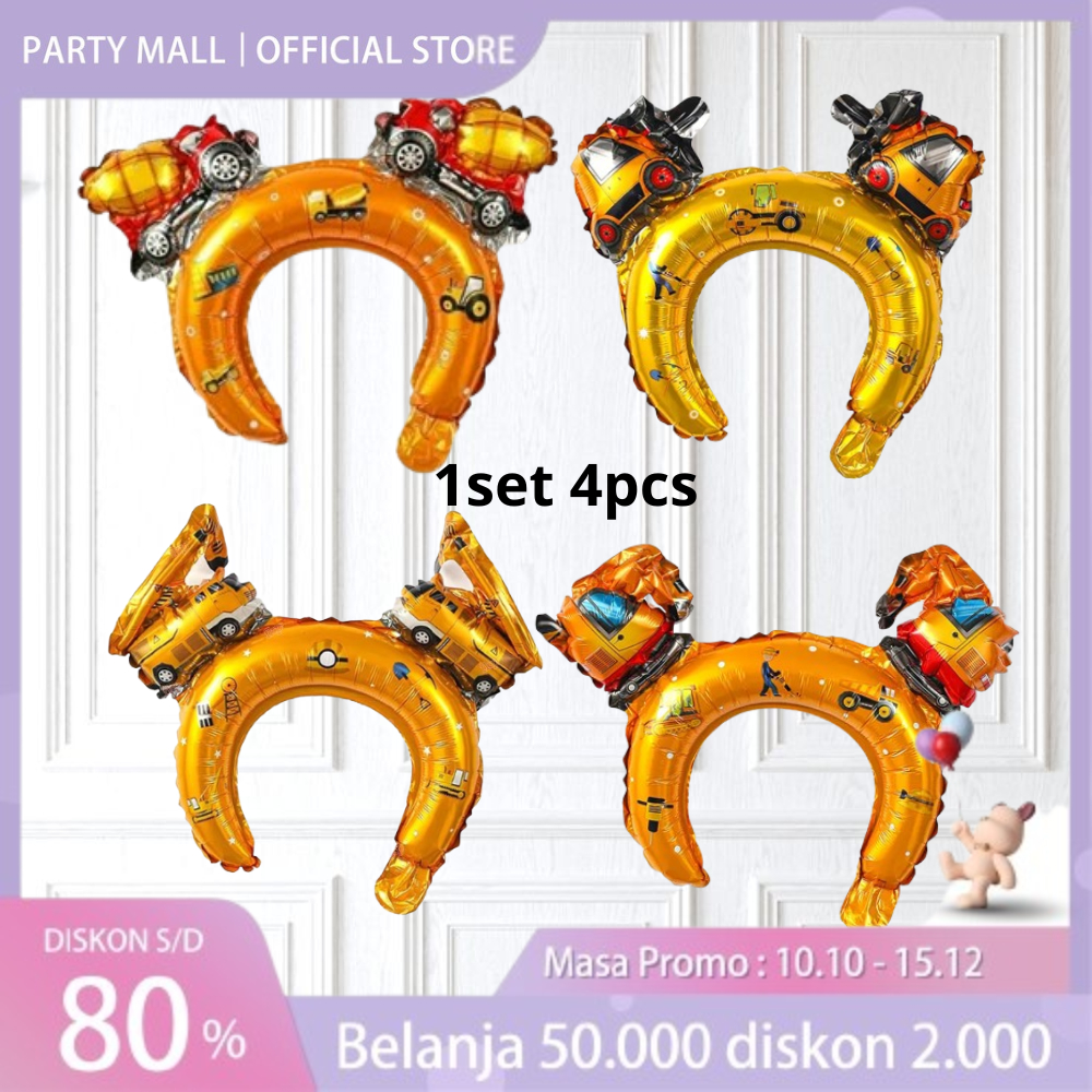 Jual 4 pcs Balon Bando Konstruksi Truk Bando Balon Foil untuk Dekorasi ...