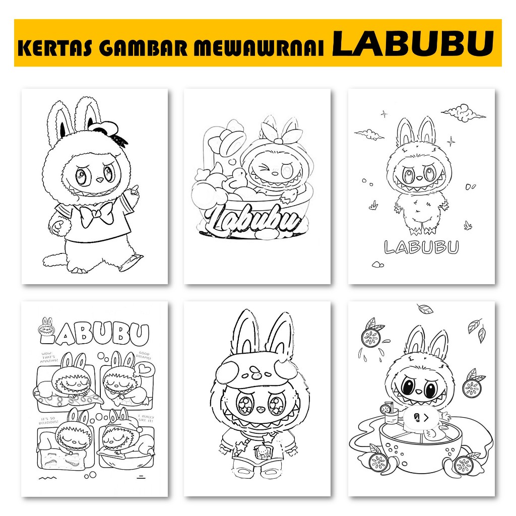 Jual LABUBU Kertas Mewarnai Anak Labubu Gambar Mewarnai Anak Lembar ...