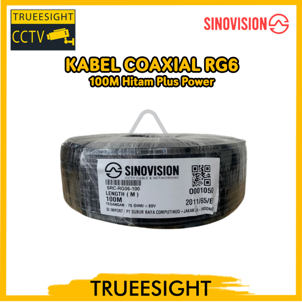 Jual SINOVISION Kabel CCTV Coaxial RG6 + Power 100M Warna Hitam | Shopee Indonesia