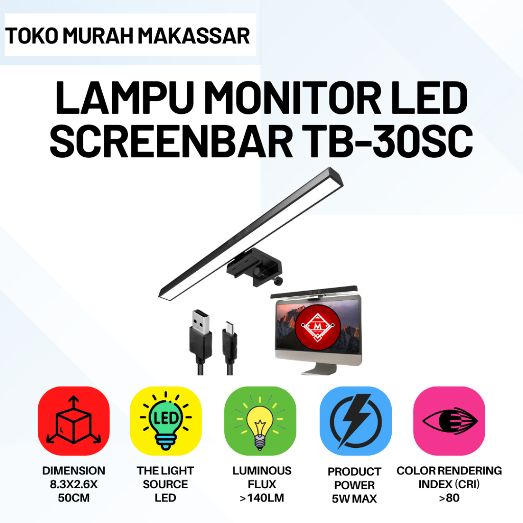Jual Lampu Monitor LED Screenbar TB-30SC Touch On/Off Type C 50cm ...