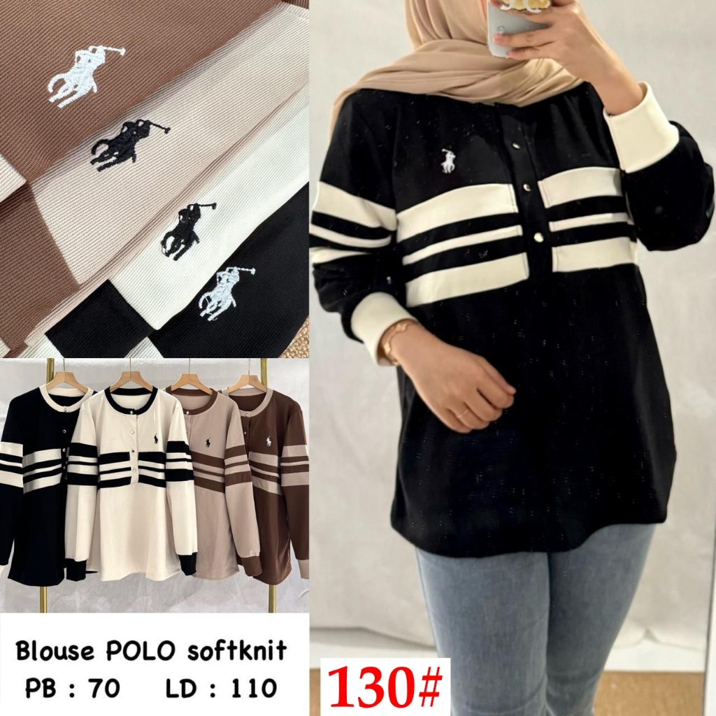 Jual ATASAN BLOUSE WANITA 130# PLO TWO TONE (KANCING DADA) SOFT KNIT ...