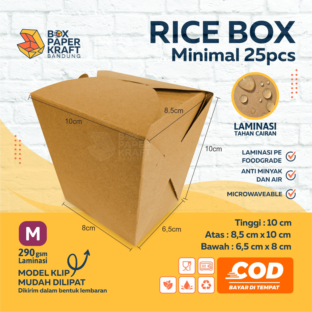 Jual Rice Box Paper Kraft Dus Rice Bowl makanan Take away Food grade ...
