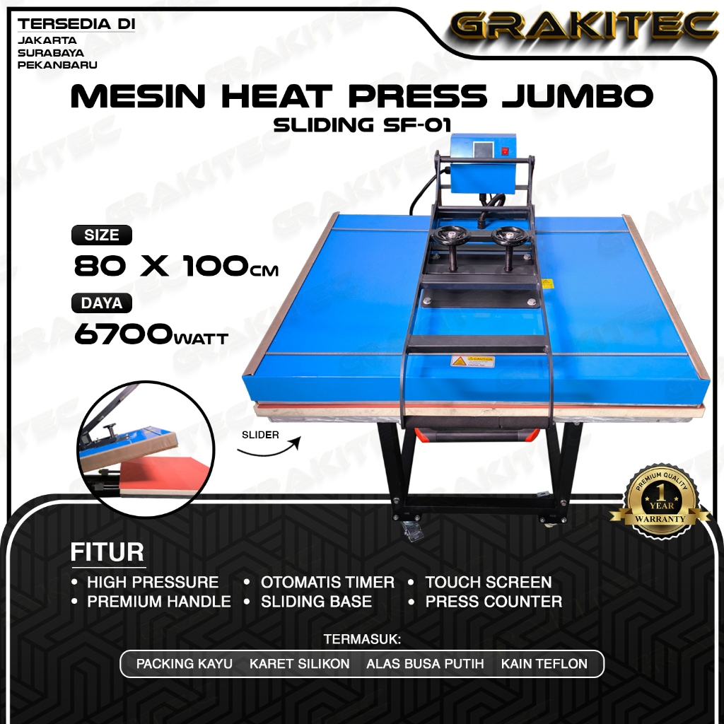Jual Mesin Press Sablon Kaos FULL JERSEY 80x100 6700 Watt SF-01 - Alat ...