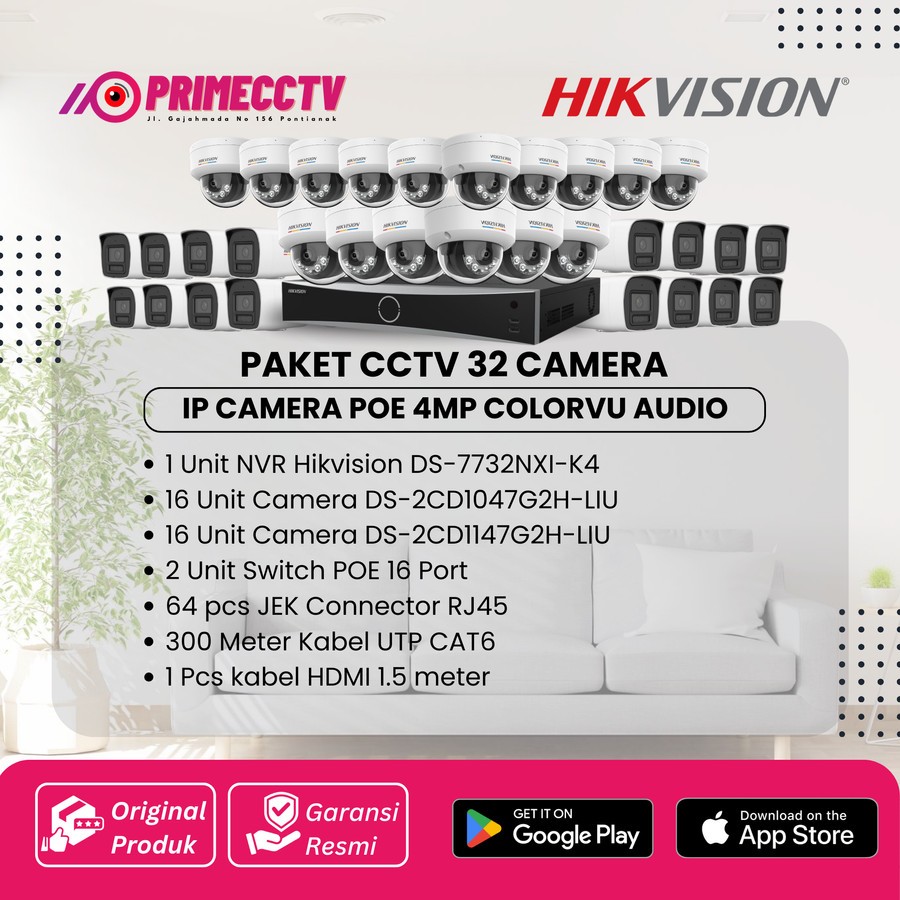 Jual PAKET 32 IP CAMERA HIKVISION 4MP COLORVU AUDIO IP CAMERA POE ...