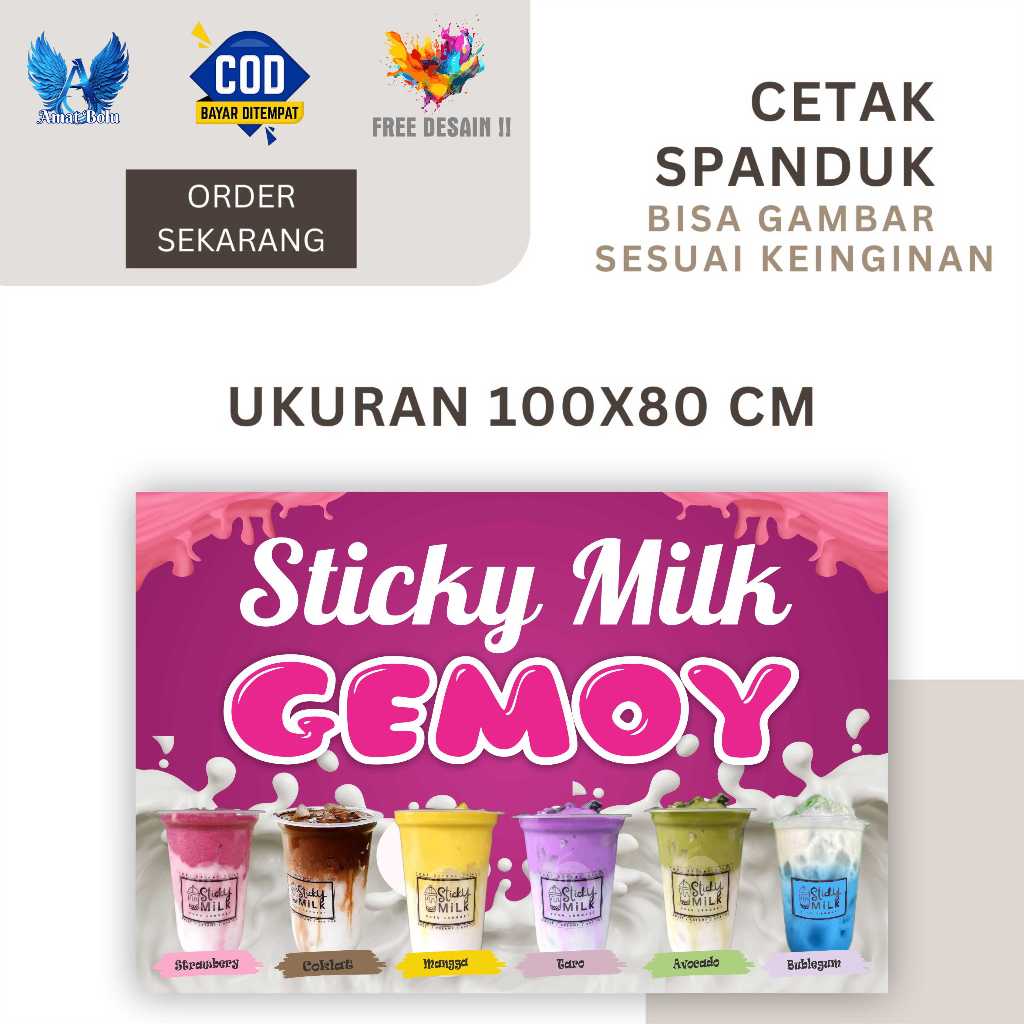 Jual Cetak Spanduk Cetak Banner Sticky Milk GEMOY Minuman VIRAL Bisa ...