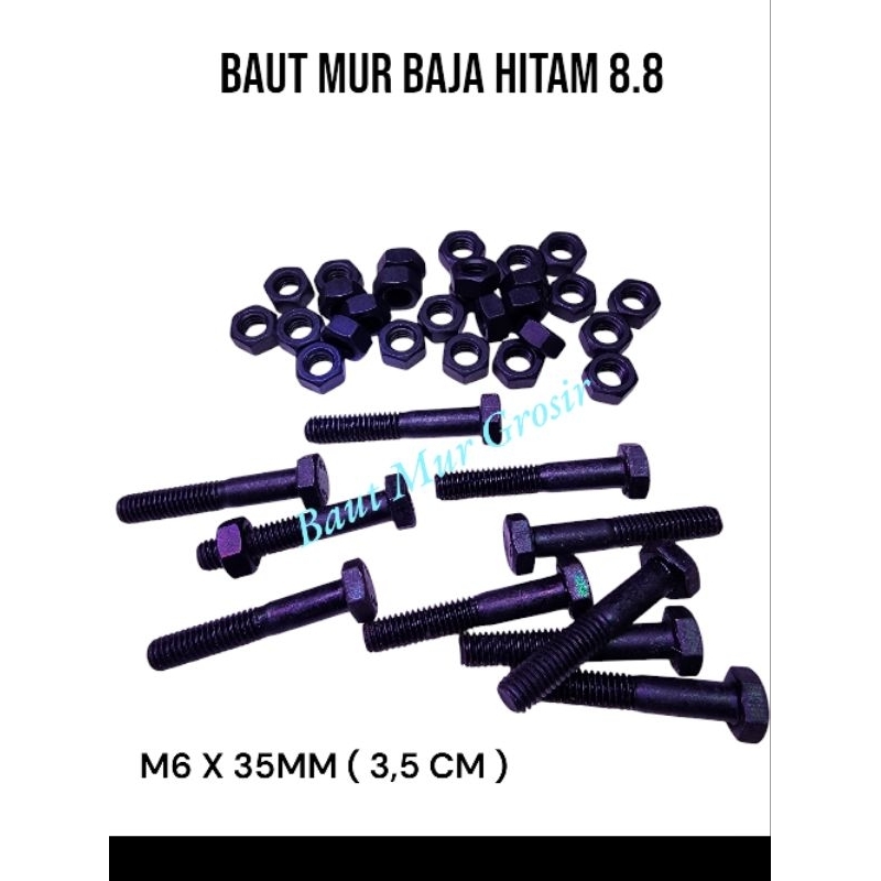Jual Baut Mur Baja Hitam M6 X 35 MM Grade 8.8 Full Drat | Shopee Indonesia