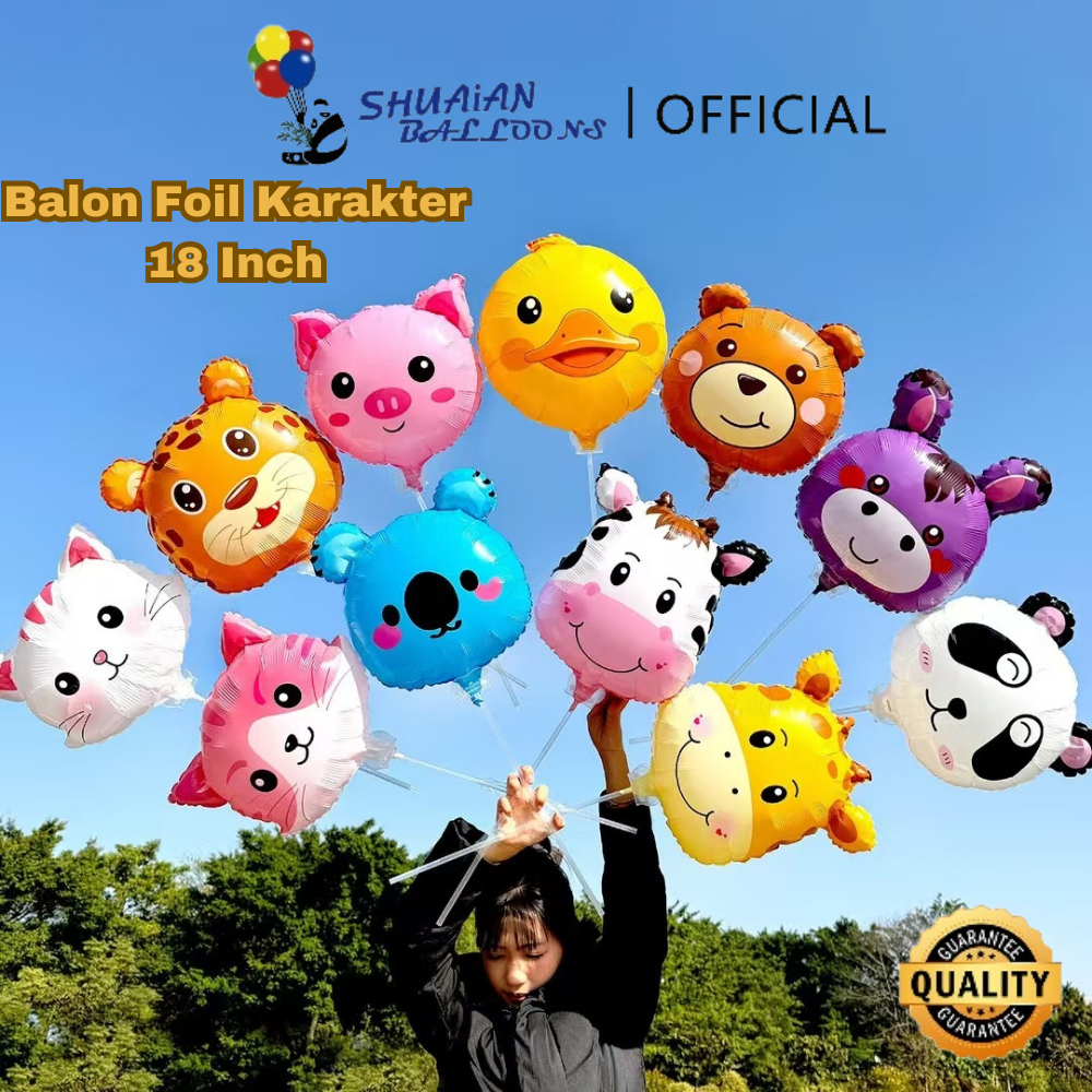 Jual 18 Inch Balon Bulat Foil Kepala Hewan Balon Animal Cute Dekorasi ...