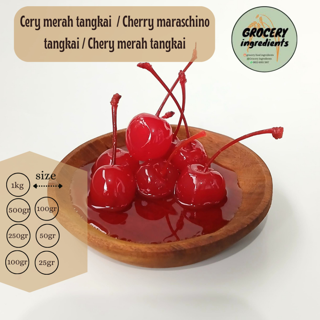 Jual Cery merah tangkai 100gram / Cherry maraschino tangkai / Chery ...