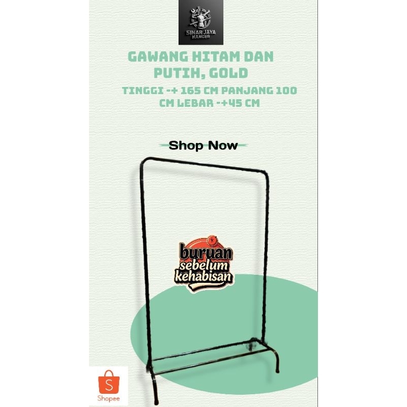 Jual gawang/gantungan display pakaian dua/2 besi palang 100 cm hitam ...