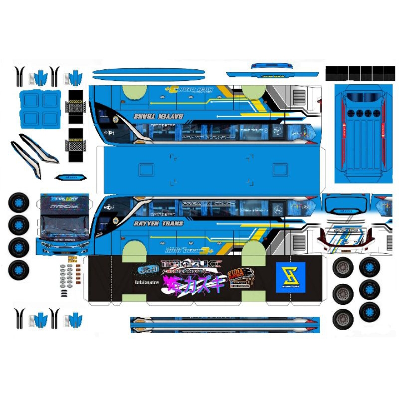 Jual lembaran papercraft bus rayyen trans blue sky skala 43 laminasi ...