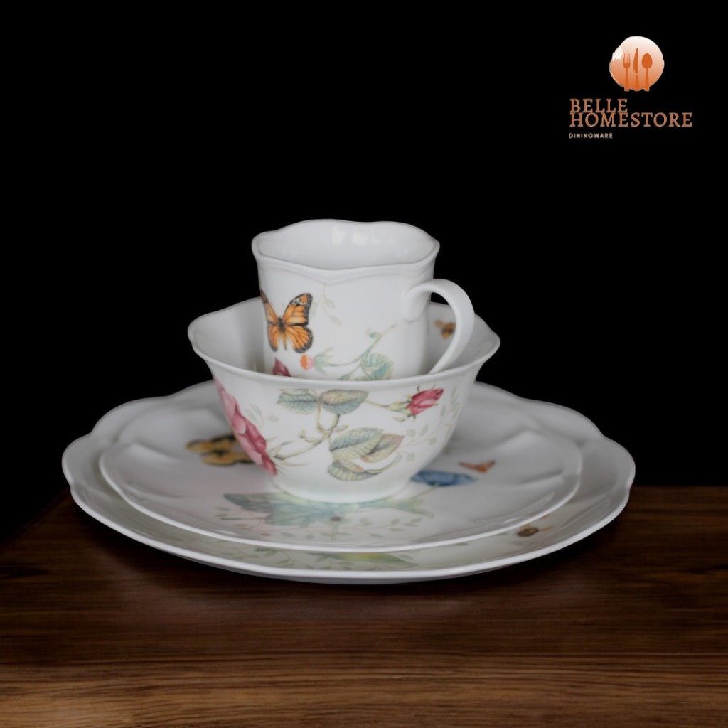 Jual PIRING DESSERT MANGKOK MUG SET KERAMIK KLASIK AESTHETIC MOTIF KUPU ...