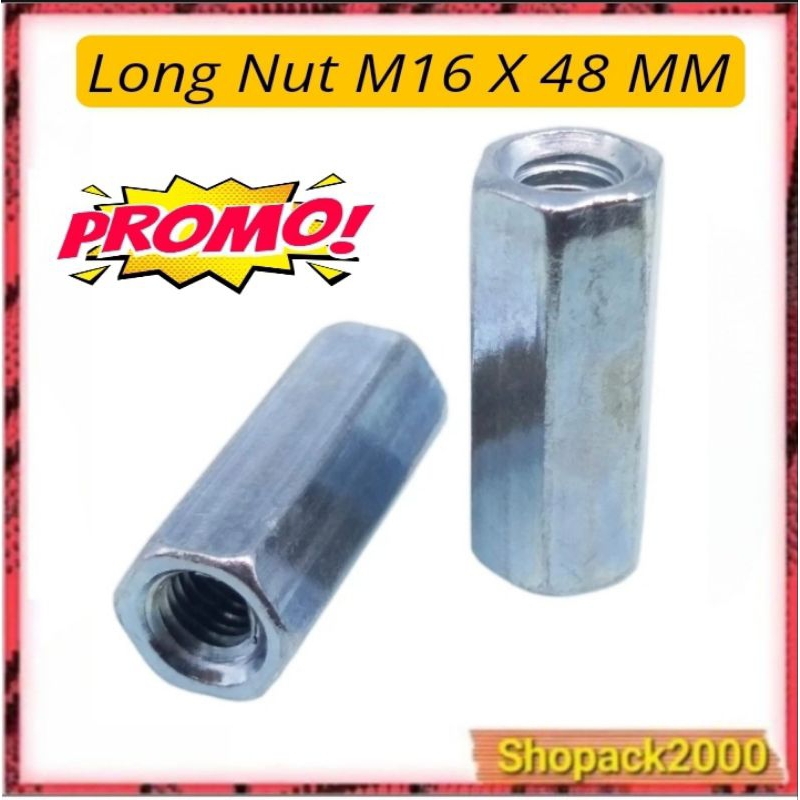Jual Long Nut M16 X 48MM / Hex Road Coupling Nut m16 x 48mm Tebal ...