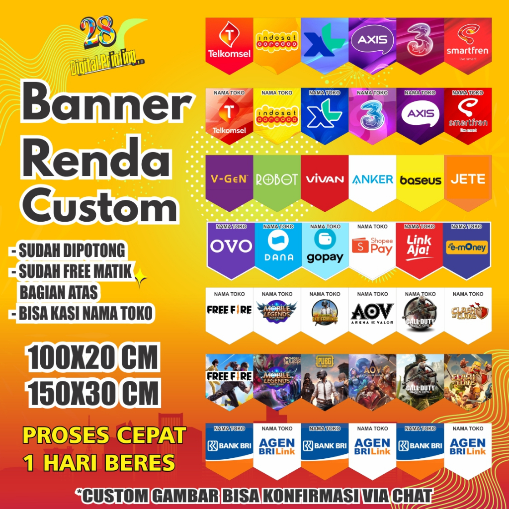 Jual Spanduk Renda Custom / Spanduk Banner Renda Konter Top Up Game EWallet Tagihan Bank ...