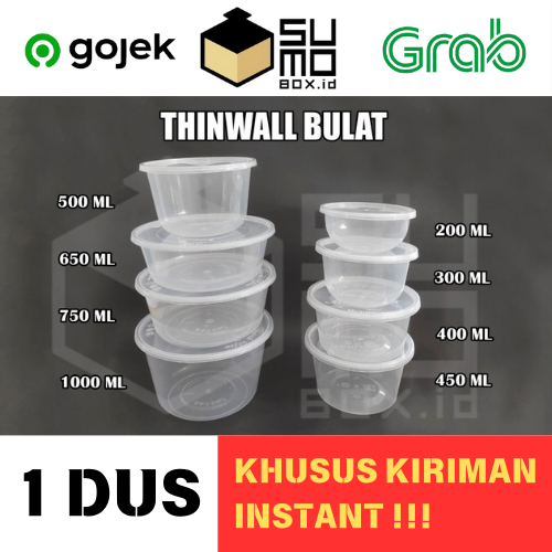 Jual [1 DUS] Thinwall Bulat 200ml 300ml 400ml 450ml 500ml 650ml 750ml 1000ml Cup Mangkok Khusus ...