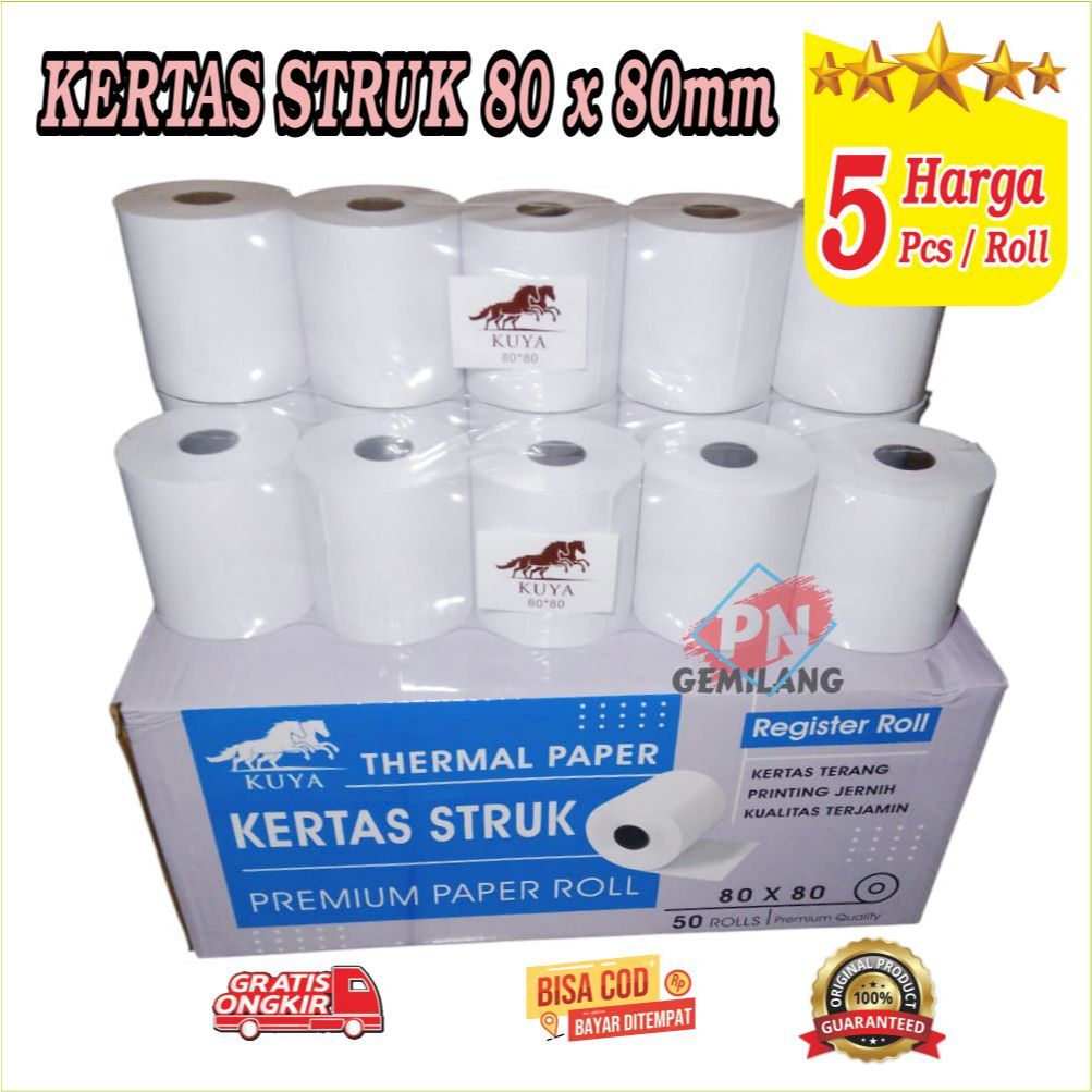 Jual KERTAS KASIR KUYA 80X80,KERTAS STRUK THERMAL EDC 80X80,Kertas ...