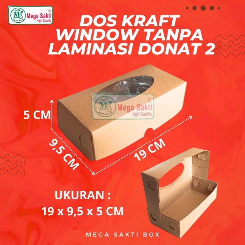 Jual (ISI 1 PCS) DOS / DUS KRAFT DONAT ISI 2 WINDOW TANPA LAMINASI 2 UK ...