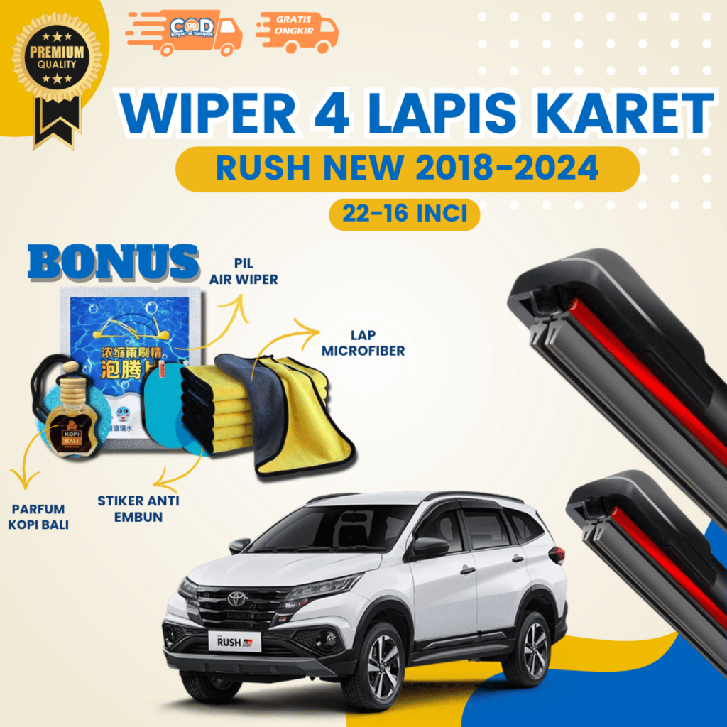 Jual Wiper Rush New 2018-2024 - Ukuran 22-16 Inci, 4 Lapis Karet ...