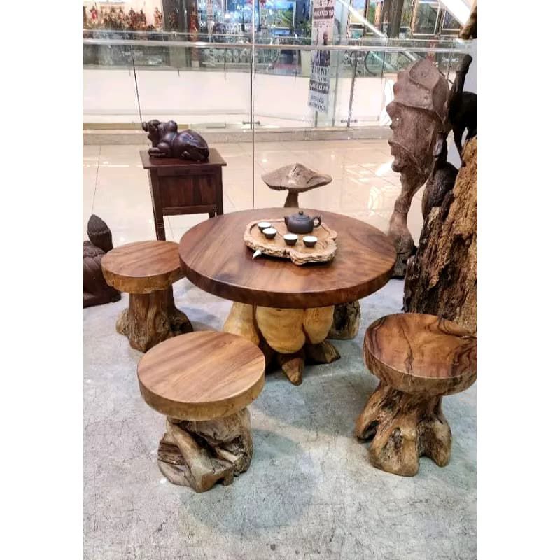 Jual Set meja cofee akar kayu trembesi solid set meja cafe trembesi top ...
