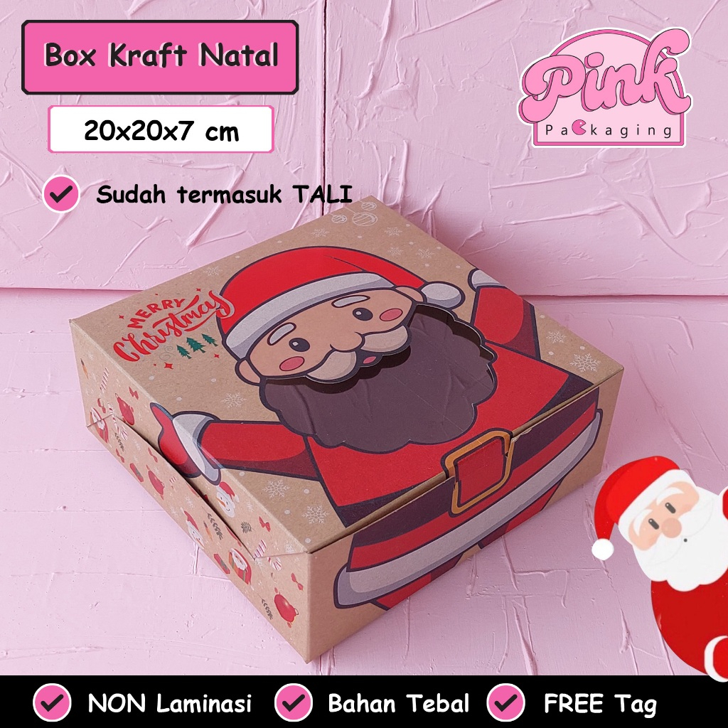 Jual Box Kraft Natal Hampers Cake Puding Christmas 20x20x7 cm Dus Merah ...