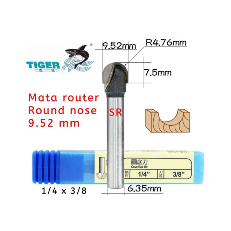 Jual Mata Profil/ Router 10mm 1/4 × 3/8 Round Nose/ Core Box Bits TIGER ...